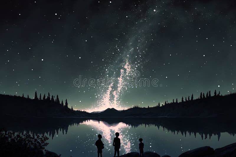 At Reservoir, Milky Way stock illustration. Illustration of exposure ...
