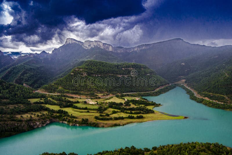 Reservoir with Power Plant. Top View_01 Stock Photo - Image of industry ...