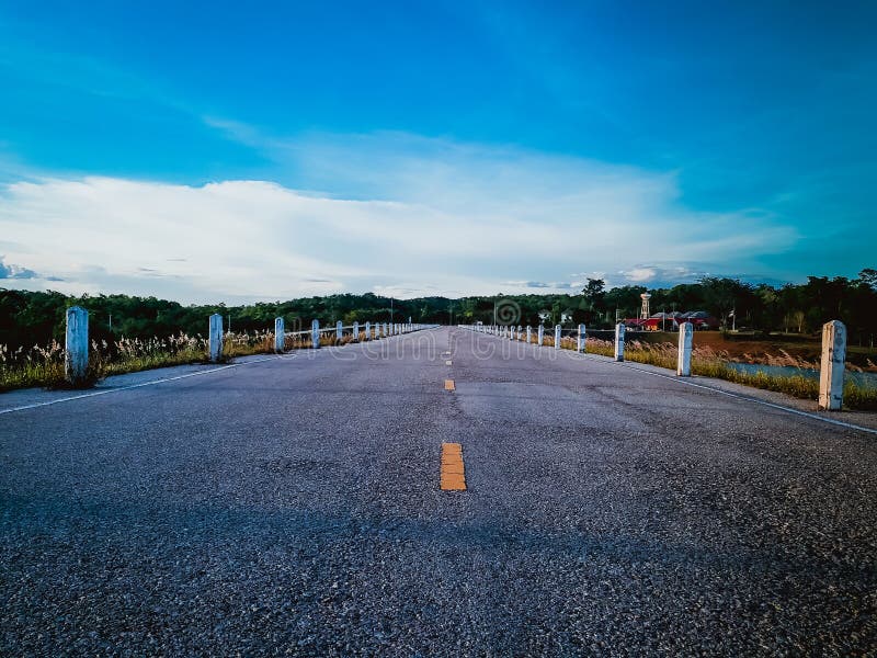 Reservoir Road and Blue Sky Background in the Evening Stock Photo ...