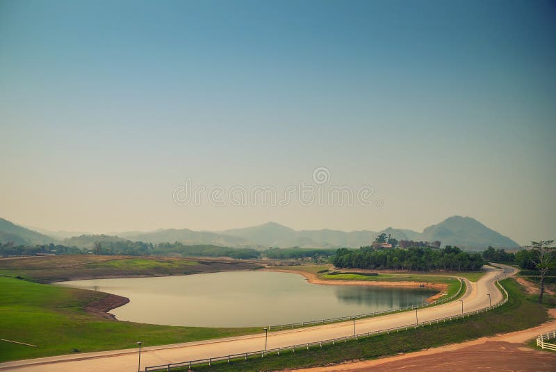 Reservoir and the road stock photo. Image of blue, winding - 73105310