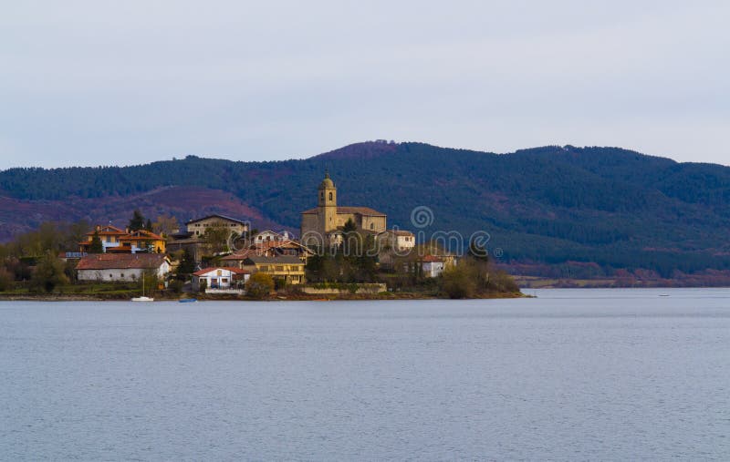 Reservoir and Township Ulibarri-Gamboa, Araba. Stock Image - Image of ...