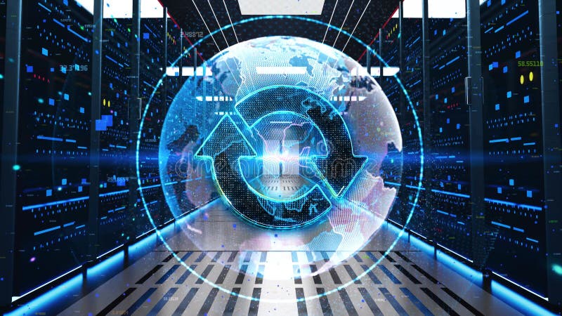 Reset Icon Moving through Rack Servers in Data Center. Stock Video ...