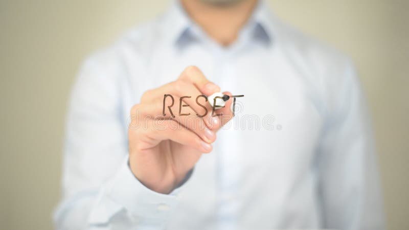 Reset, Man Writing on Transparent Screen Stock Photo - Image of next ...