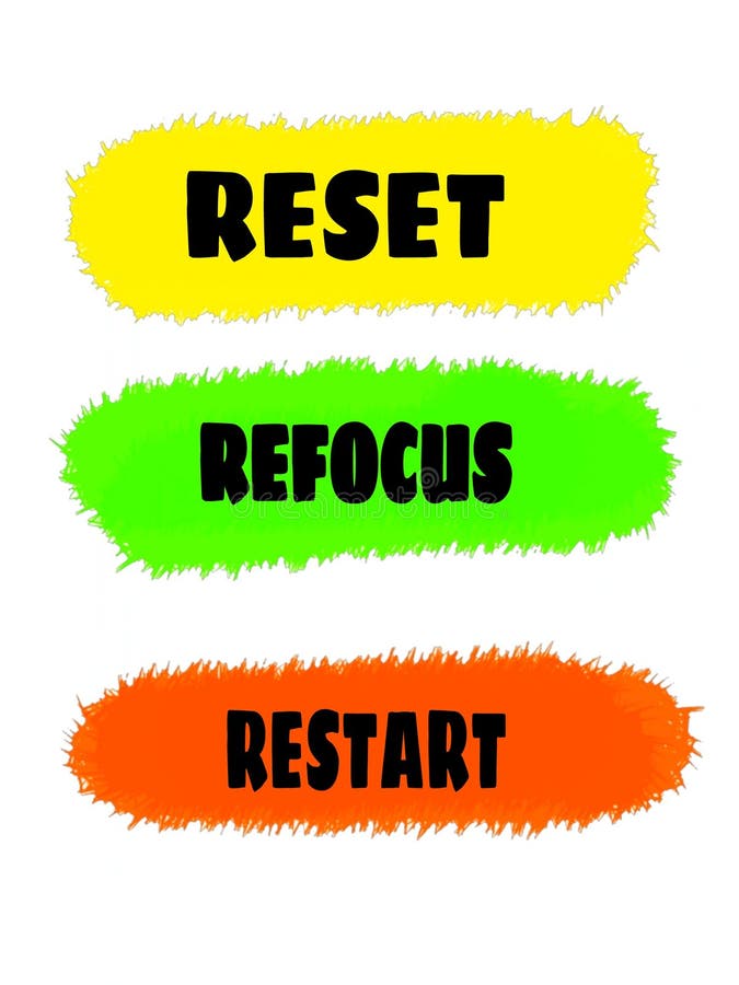 Reset Refocus Restart. Motivational Quotes on White Background Stock ... Reset Refocus Restart. Motivational Quotes on White Background Stock ...