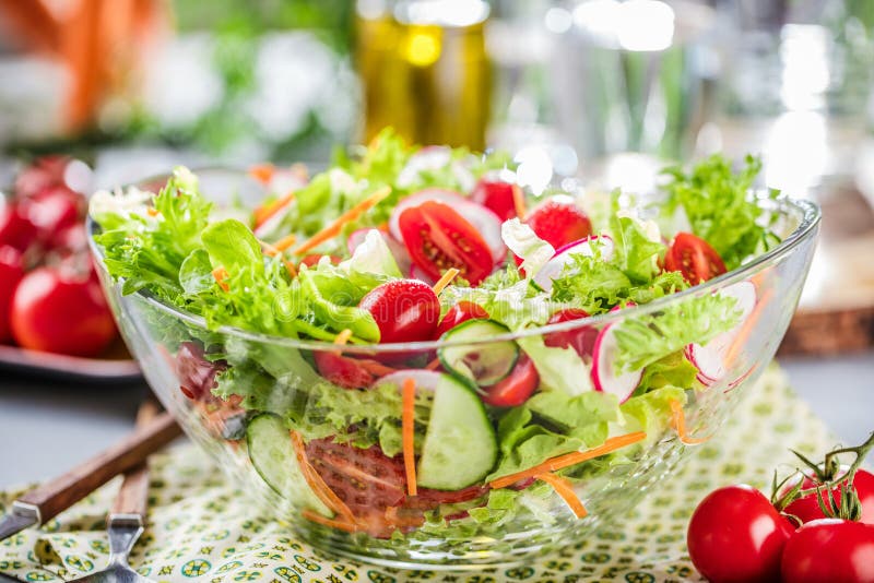 Resh Vegetable Salad on Grey Beton Table Closeup. Stock Photo - Image ...