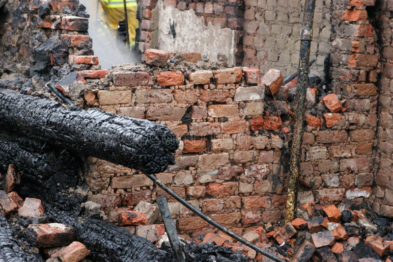 Residence Fire with Roof Collapse Stock Photo - Image of burn ...