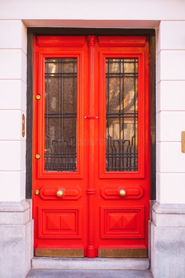 Residence Front Entrance with Red Door Stock Photo - Image of building ...