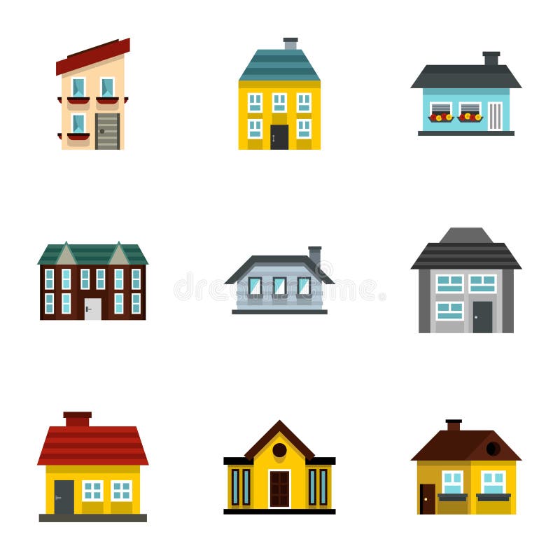 Residence Icons Set, Flat Style Stock Vector - Illustration of ...