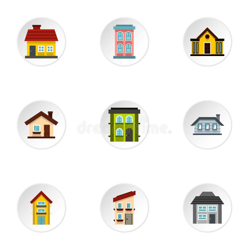 Residence Icons Set, Flat Style Stock Vector - Illustration of drawn ...