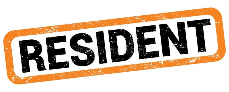 RESIDENT Text Written on Orange-black Rectangle Stamp Stock ...