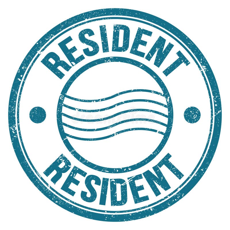 RESIDENT Text Written on Blue Round Postal Stamp Sign Stock ...