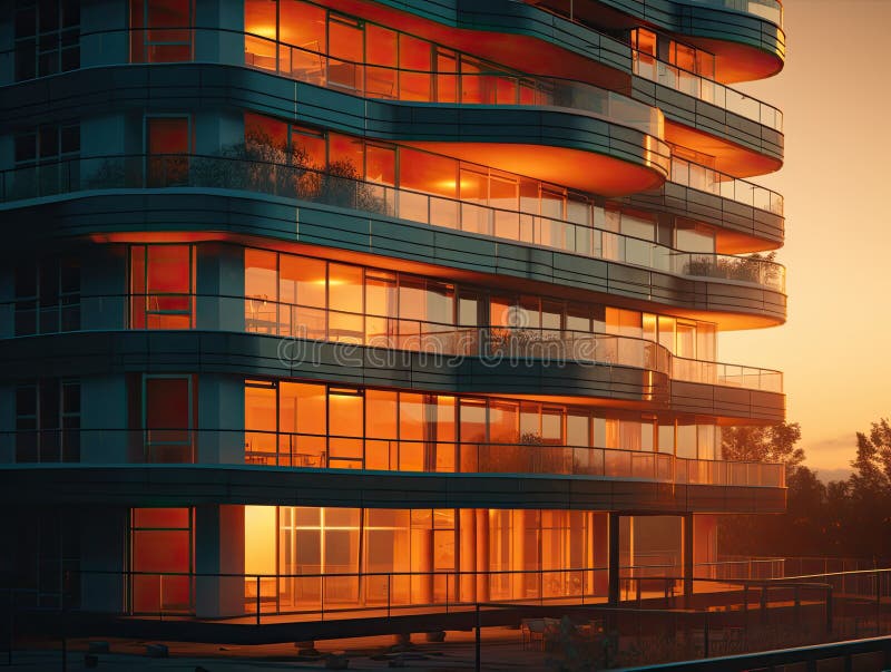 Residental Building on Sunset, Ai-generated Artwork Stock Illustration ...