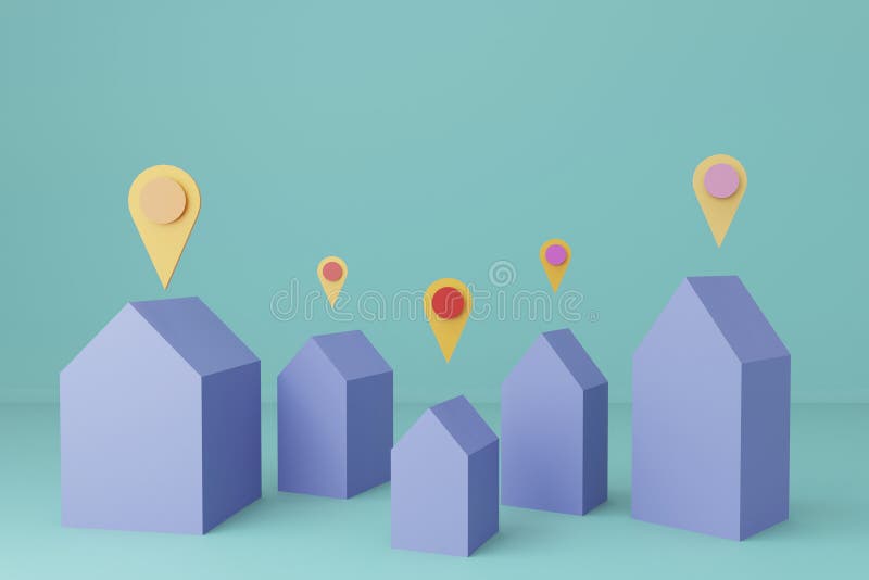 Residental Complex 3d Render with Small Different Houses on a Monotone ...