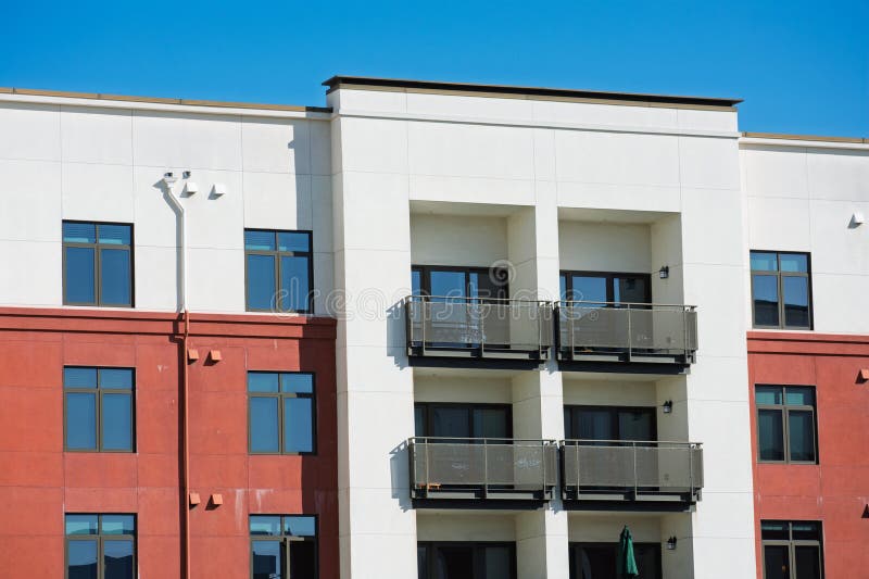 Residential Apartment Building Facade with Balconies and Windows Stock ...