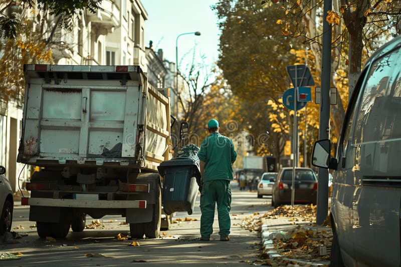 In a Residential Area, Garbage Collection Workers are Operating Garbage ...