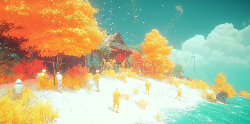 In a Residential Area, the Installation of a Fiber Optic Cable is Shown ...