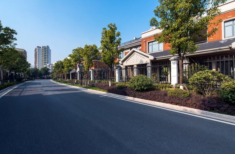 Residential area road stock photo. Image of house, garden - 36217342