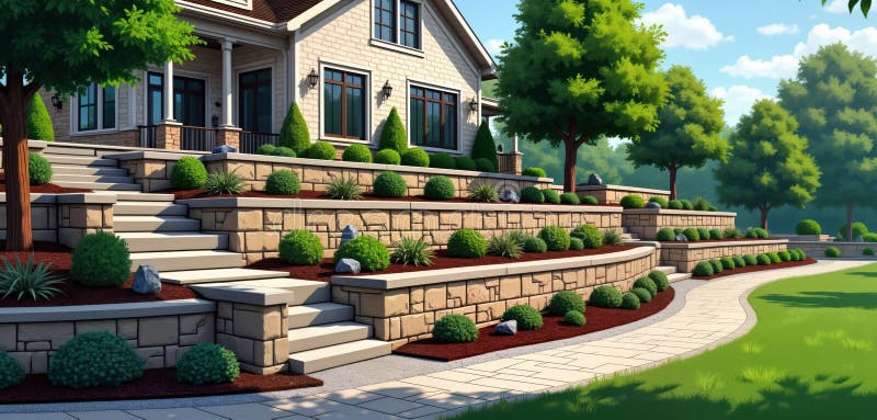 Residential Backyard Landscaping Project Features Retaining Wall Made ...