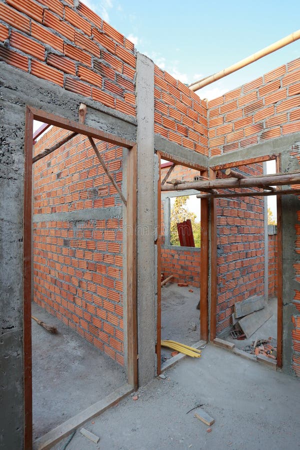 Residential Building Construction Site Stock Image - Image of mason ...