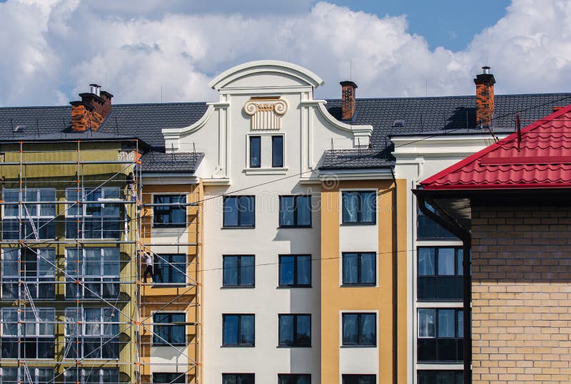 Residential Building Decoration Facade Stock Photo - Image of paint ...