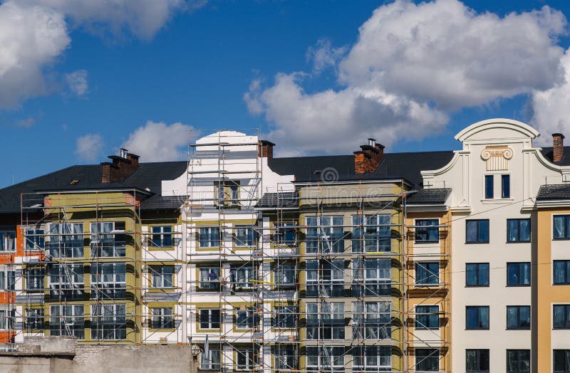 Residential Building Decoration Facade Stock Photo - Image of plaster ...