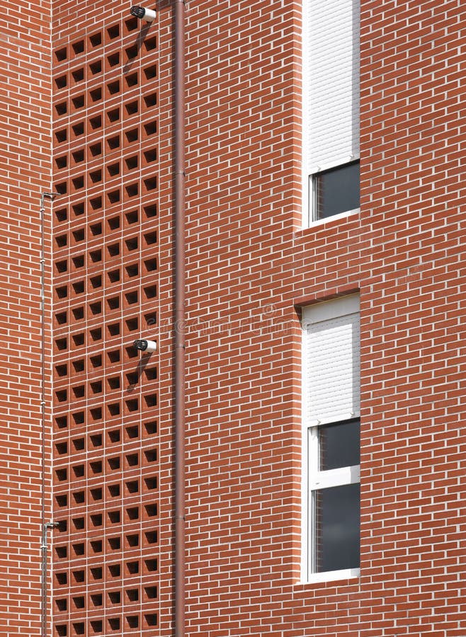 Residential Building Facade Detail with Red Bricks Stock Photo - Image ...
