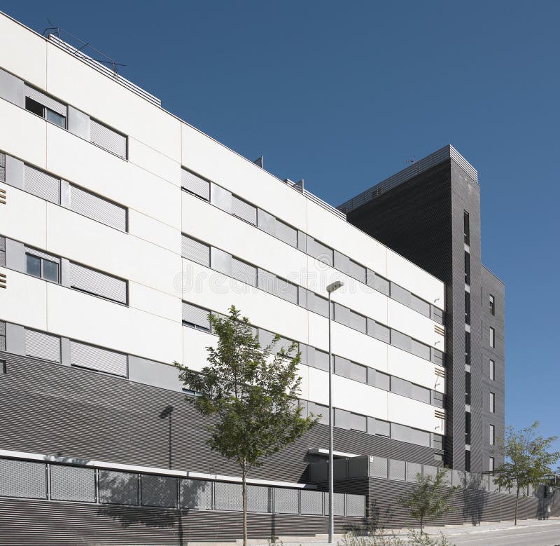 Residential Building Facade in White and Grey Tone Stock Image - Image ...