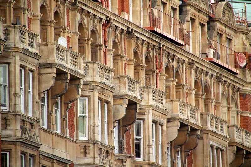 Residential Building Facade with Windows in London Stock Photo - Image ...