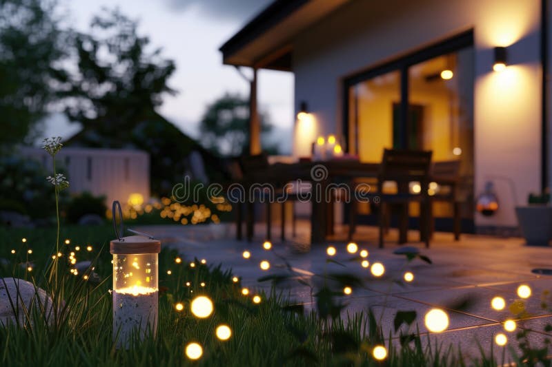 A Residential Building with Many Exterior Lights Turned on Stock Image ...