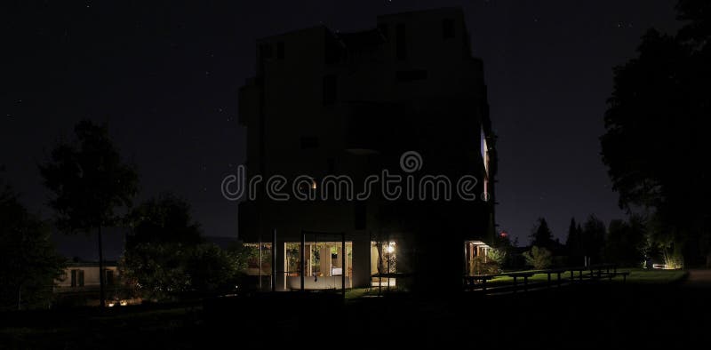 Residential Building Near a Forest Edge at Night Stock Image - Image of ...