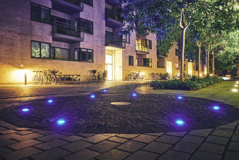 Residential Building at Night.n Stock Image - Image of light ...