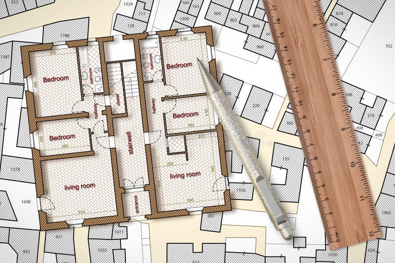 Residential Building Plan Over an Imaginary Cadastral Map of Territory ...