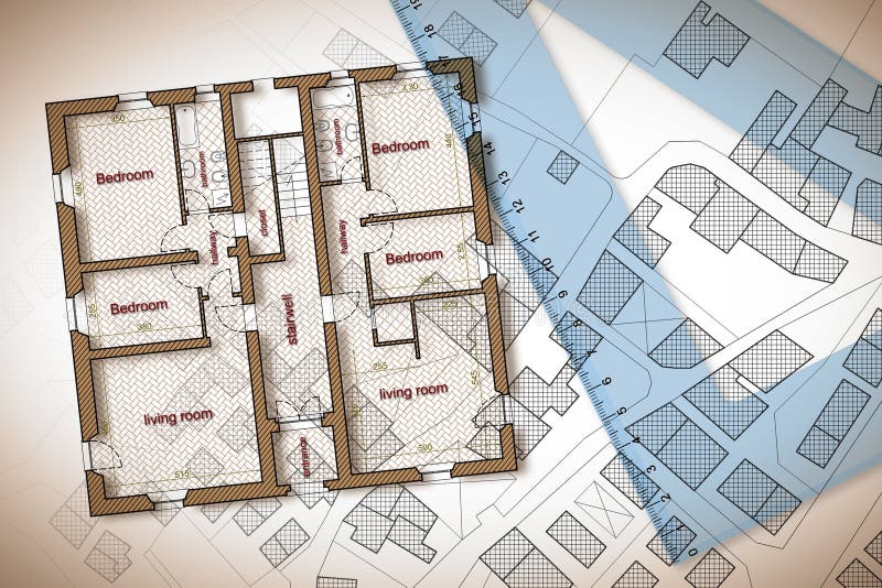 Residential Building Plan Over an Imaginary Cadastral Map of Territory ...