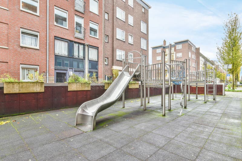 Residential Building Playground Stock Image - Image of street, modern ...