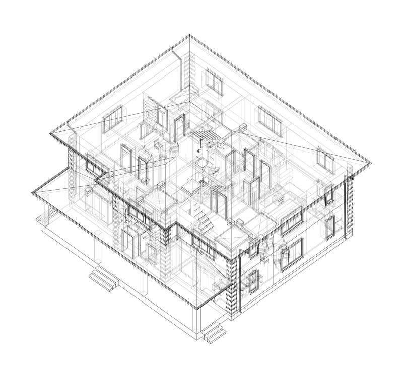 Residential Building Technical Drawing Stock Illustration ...