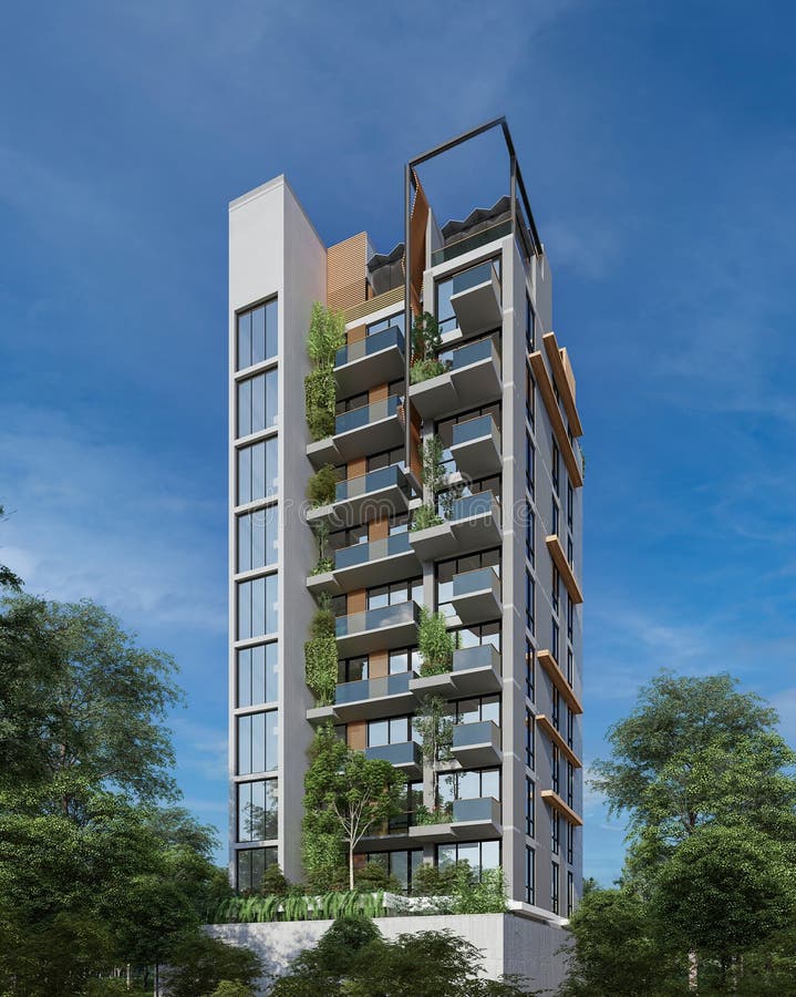 Residential Building with Top Sky View Glass Oriented House Development ...