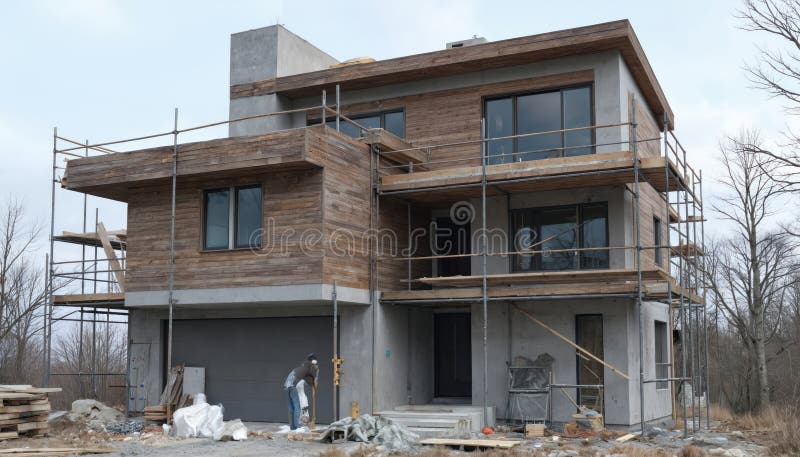 Residential Building Under Construction with Materials, Equipment ...