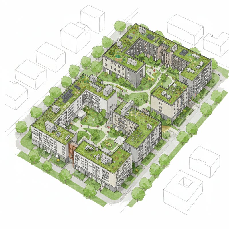 Residential Complex Architectural Drawing Showcasing Multiple Buildings ...