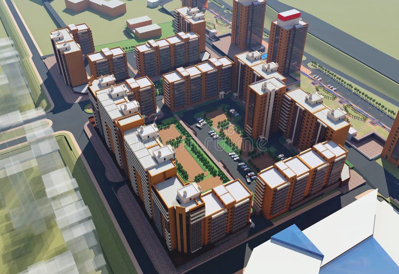 Residential Complex (3d Rendering) Stock Illustration - Illustration of ...