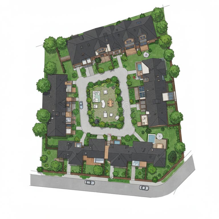 Residential Complex Layout Features Multiple Buildings Arranged Around ...