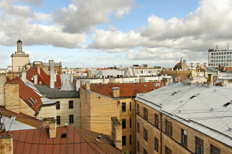 Residential District of Riga. Stock Image - Image of skyline ...