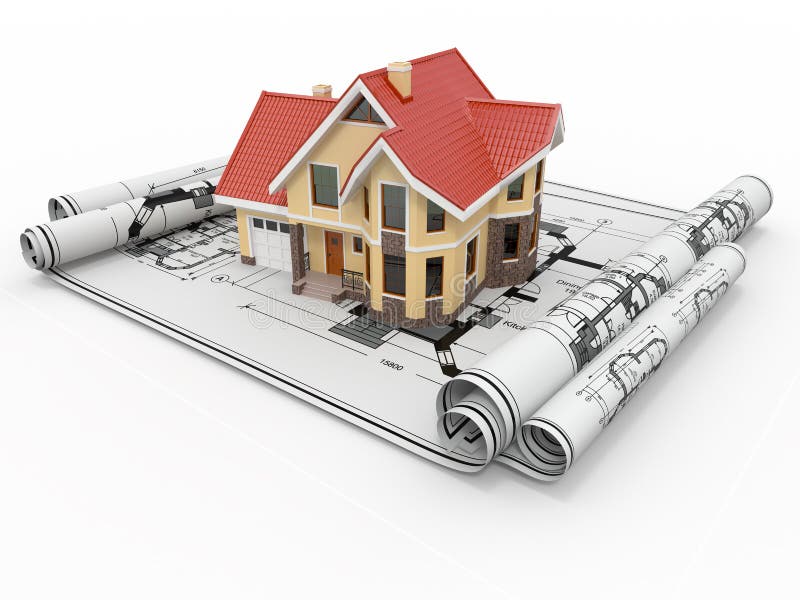 Residential House on Architect Blueprints. Housing Project Stock ...