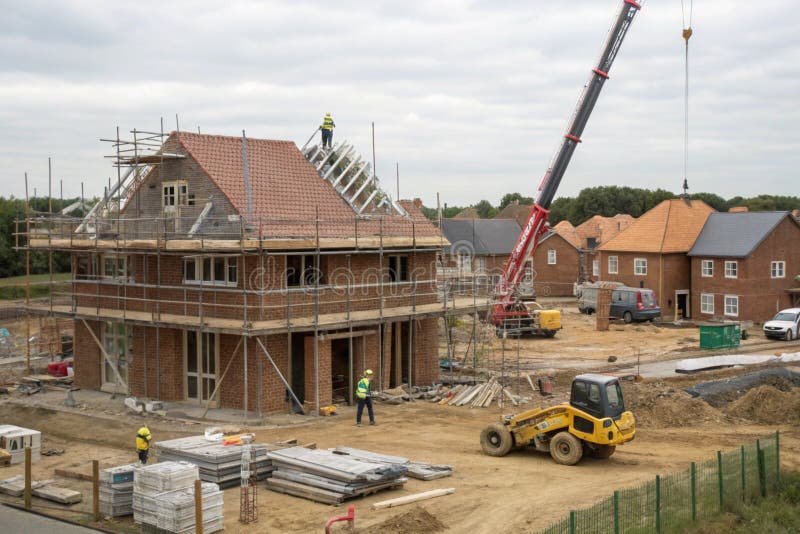 Residential House Construction Site in Development Zone Stock Illustration - Illustration of ...