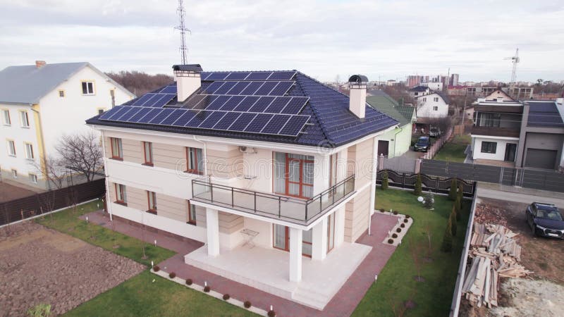 Residential House with Solar Panel Electric System on Rooftop. Stock ...