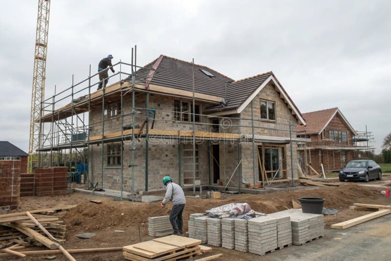 Residential House Under Construction at Building Site Stock ...