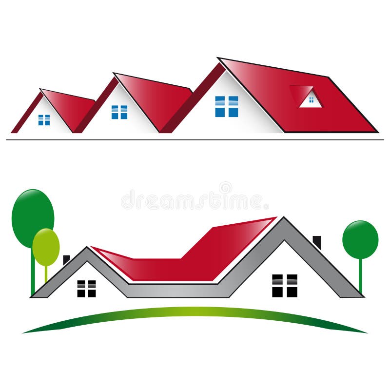 Residential Icon House with Red Roof Stock Vector - Illustration of ...