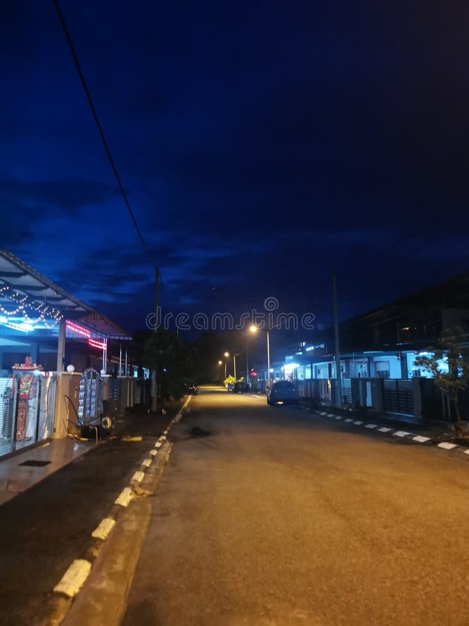 Residential Lamp Post Illuminating the Night Street Stock Image - Image ...