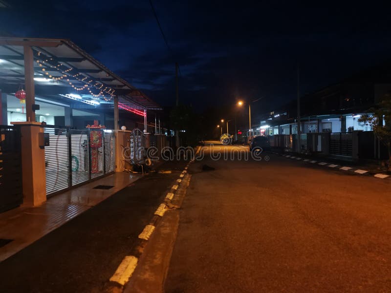Residential Lamp Post Illuminating the Night Street Stock Image - Image ...