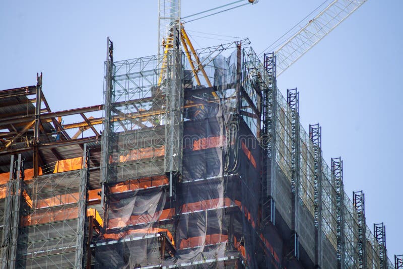 Residential Lots Building of Tower Construction Work Site with Cranes ...
