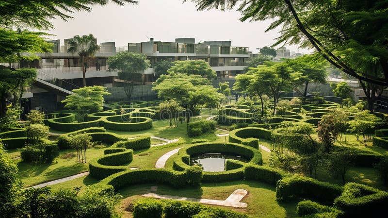 Residential Mansion Surrounded by Green Garden and Trees Stock Photo ...